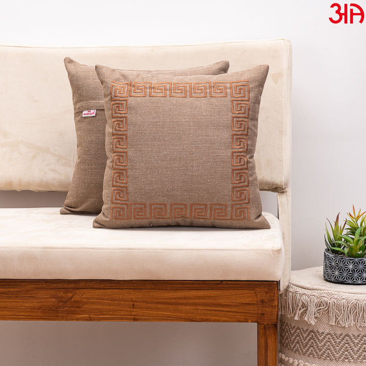 Natural Jute Cotton Cushion Cover Geometric Pattern – Aawrun
